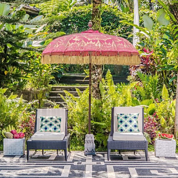 Whitney Round Bamboo Parasol- handmade pink & yellow garden decor ...